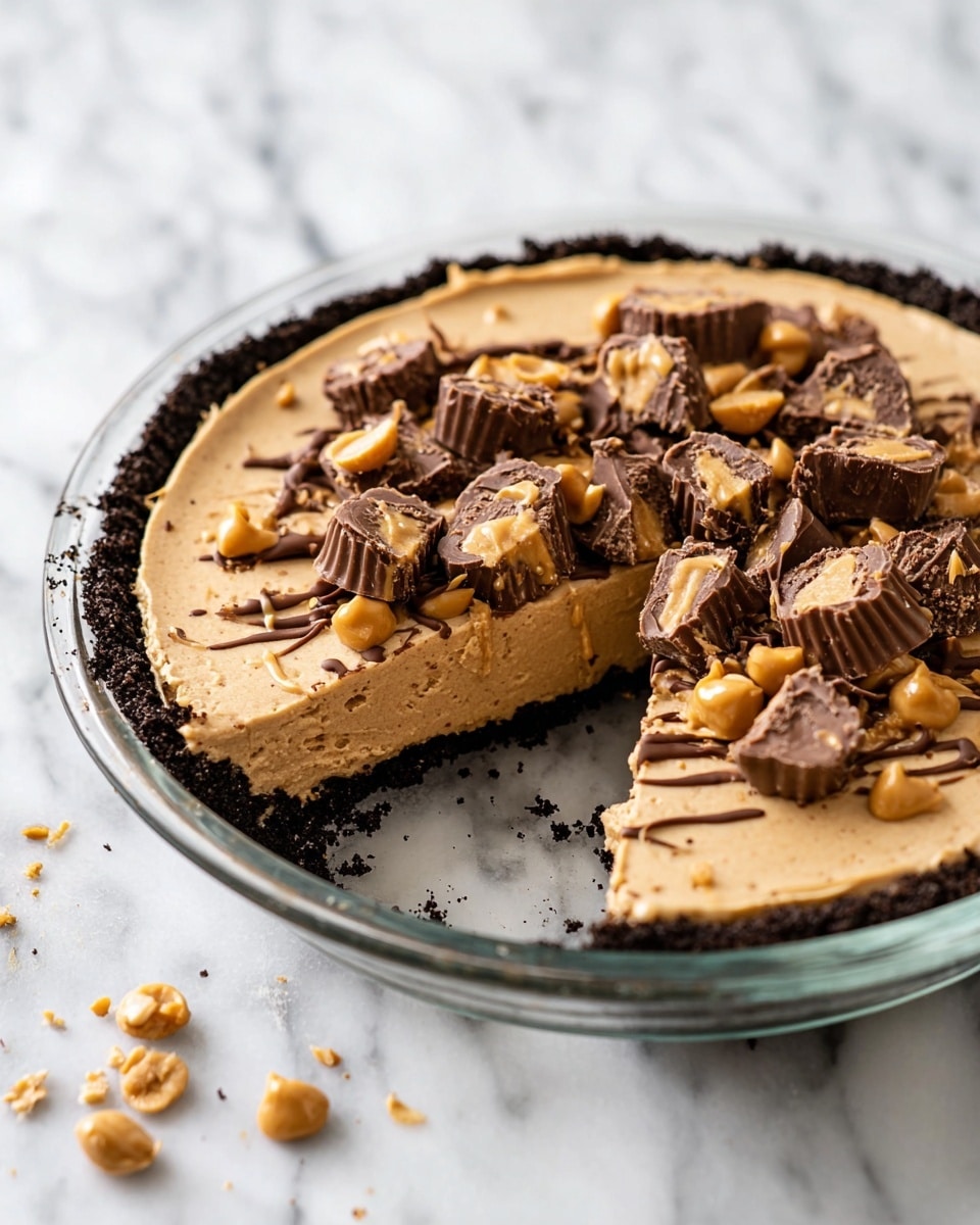 Peanut Butter Pie with Chocolate Drizzle and Reese’s Cups Recipe – Epic ...